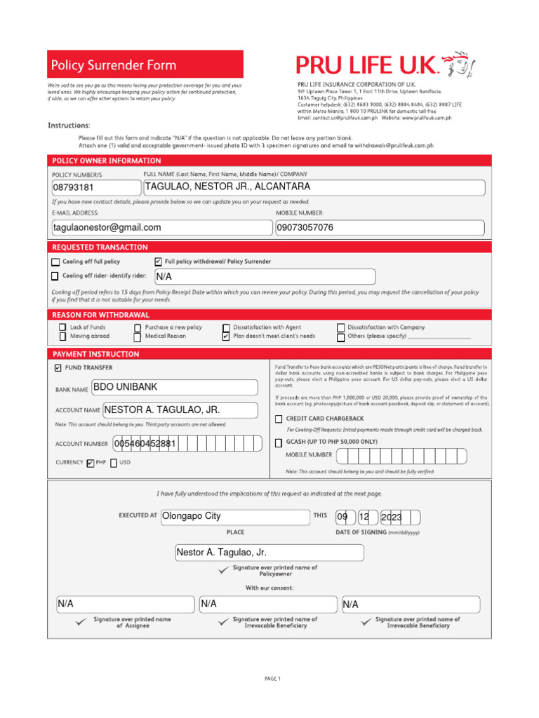 02 Policy Surrender Form | PDF