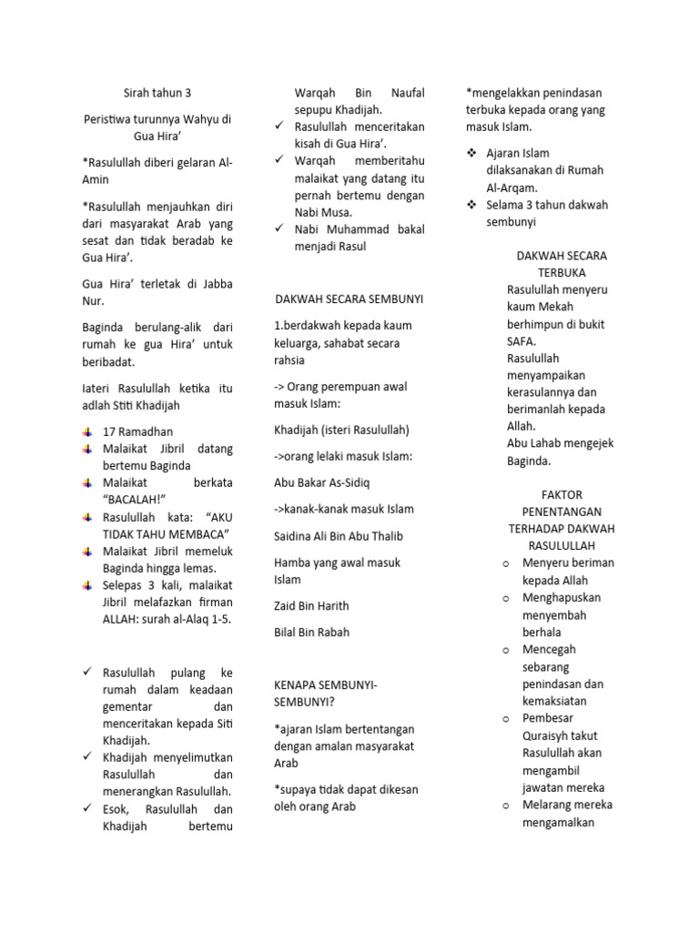 Nota Sirah Tahun 3 | PDF
