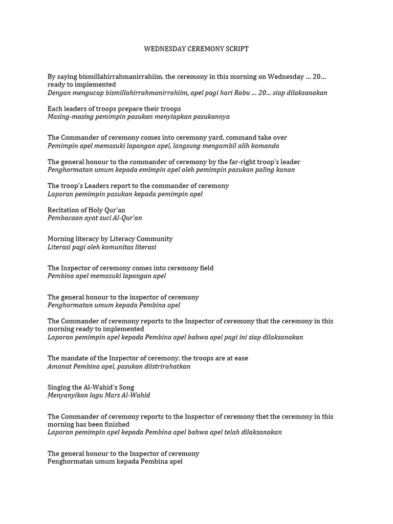 Wednesday Ceremony Script | PDF