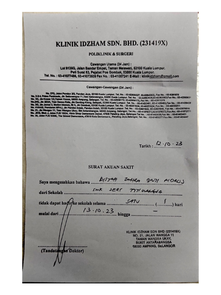 Klinik Idzham Sdn. Bhd. (231419x) | PDF