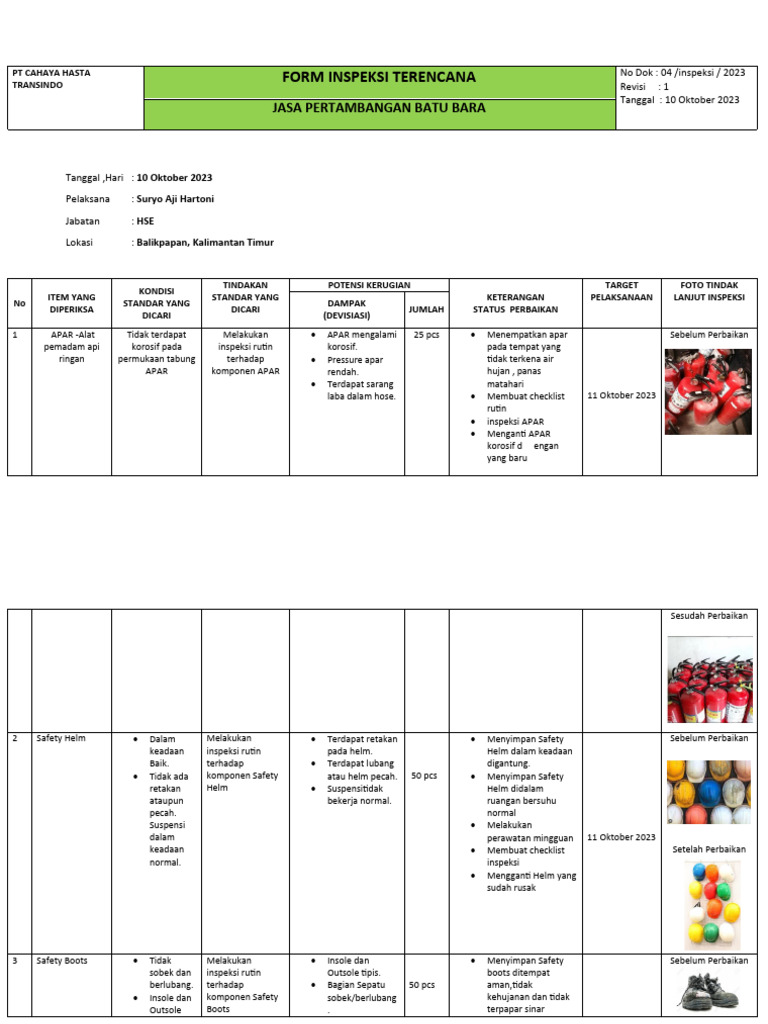 Form Inspeksi Terencana | PDF