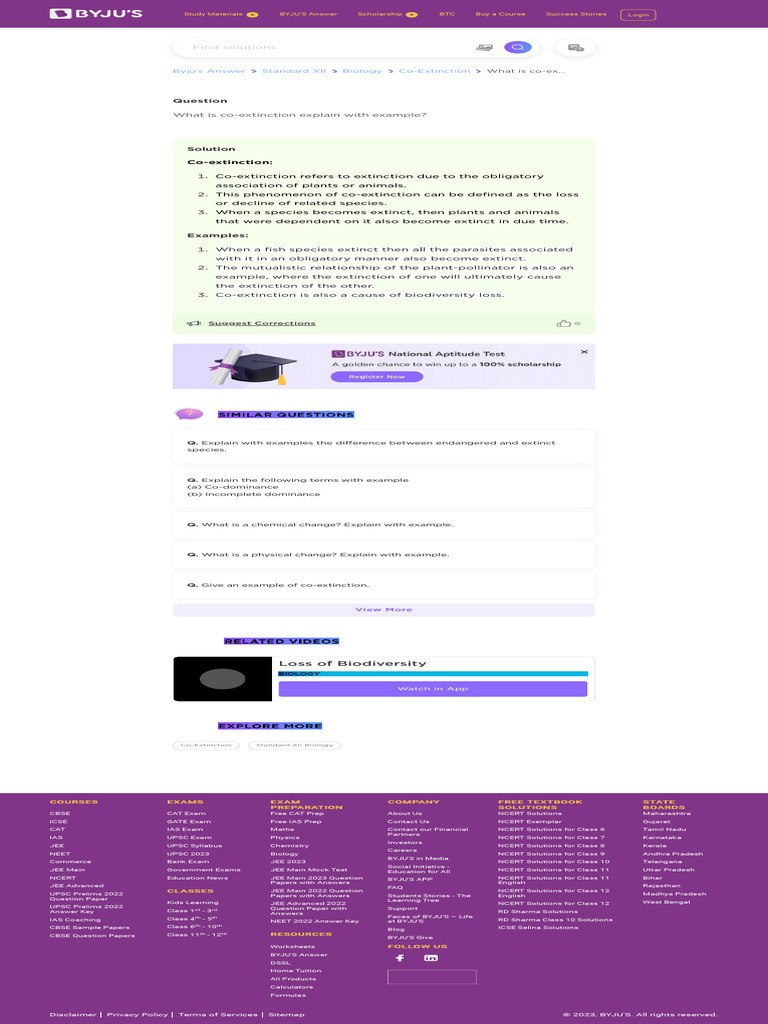 What Is Co Extinction Explain With Example | PDF