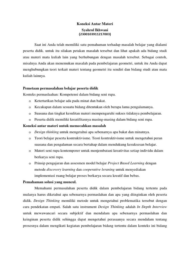 Syahrul Ikhwani-Koneksi Antar Materi-Topik 2 Design Thinking | PDF