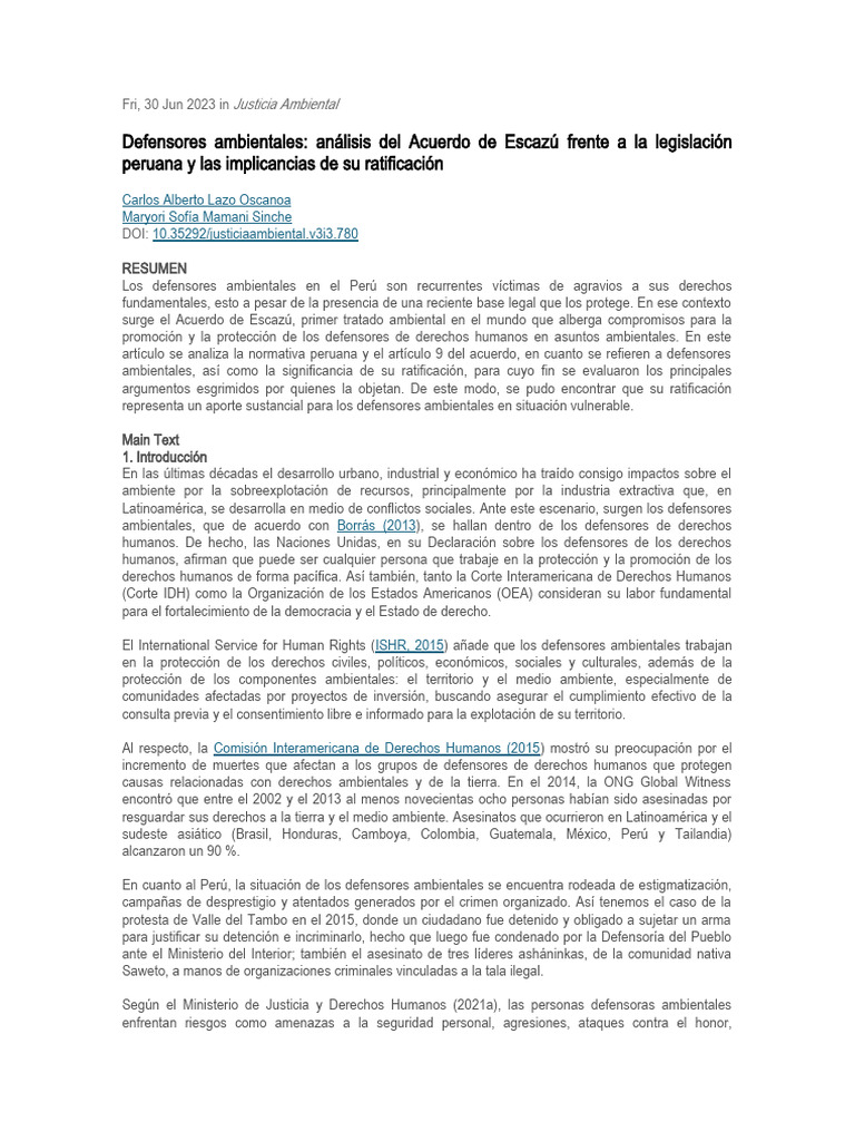 Análisis Del Acuerdo de Escazú | PDF