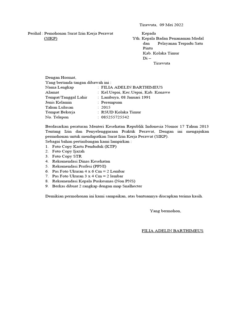 Surat Rekomendasi SIKP Filia | PDF