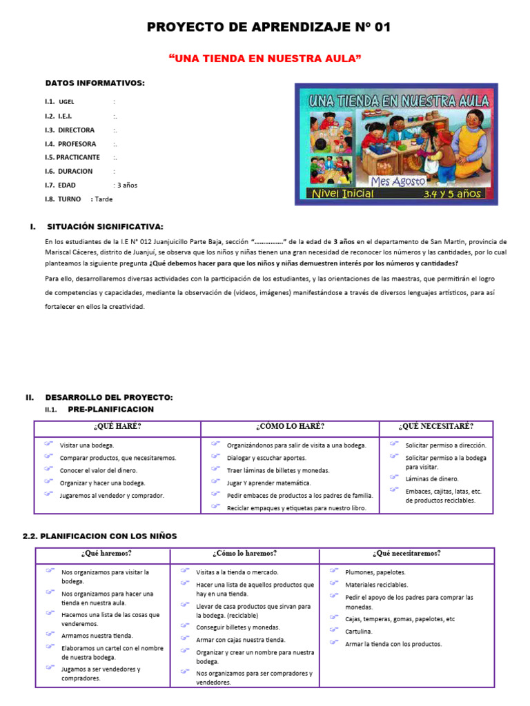 Proyecto de Aprendizaje N 01 - Una Tienda en Nuestra Aula - Mier. 01 - 08 - 2022 - Ii | PDF ...