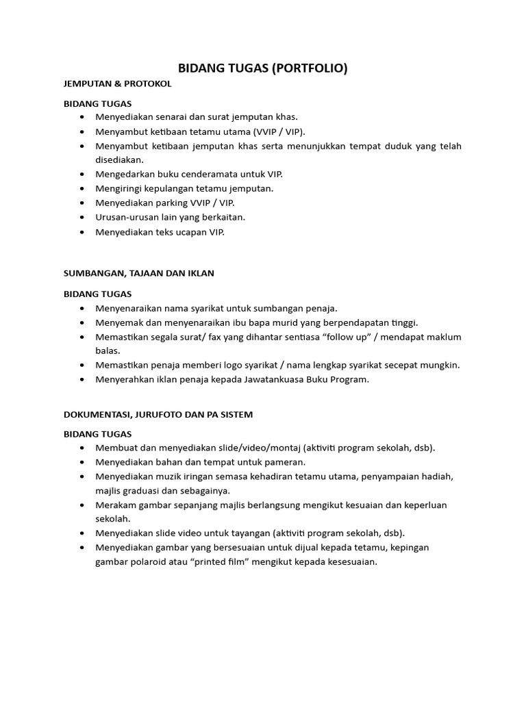 Bidang Tugas Ihtifal | PDF