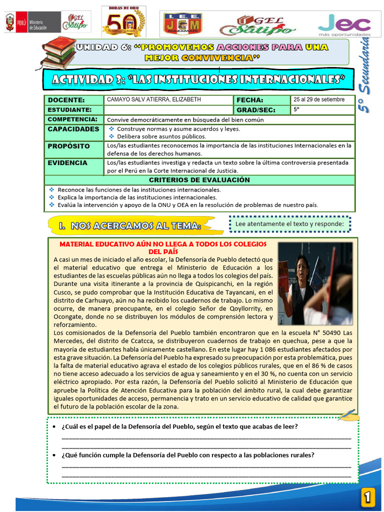 5° DPCC - Actv.03-Unid.6 Setiembre - Camayo | PDF