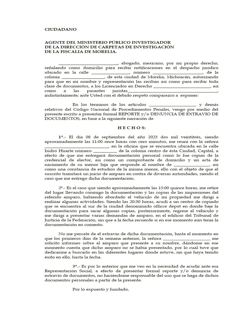 Formato Extravio de Documentos | Descargar gratis PDF | Justicia | Crimen y violencia