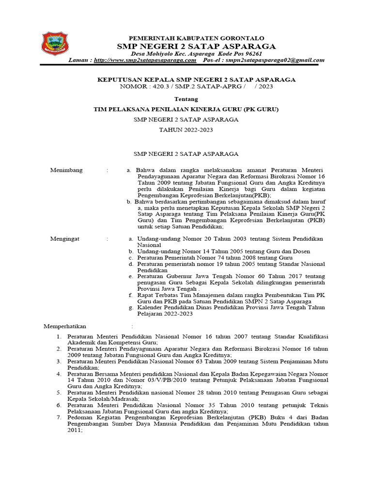 SK Tim PKB PKG 2021 2022 | PDF