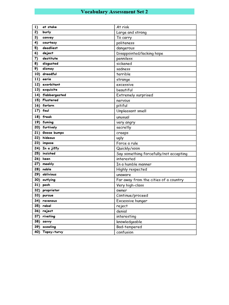 Vocabulary Assessment Set 2 | PDF