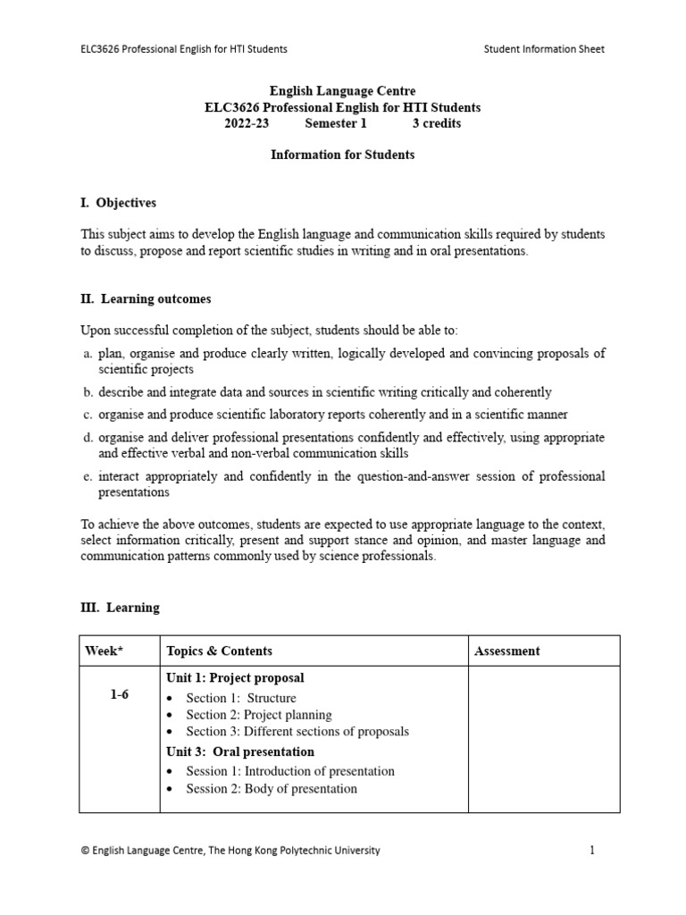 ELC3626 Subject Info - Sem 1 - 2022-23 | PDF | Communication | Information