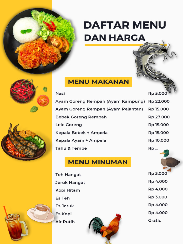 Contoh Templet Daftar Menu Peceel Lele | PDF