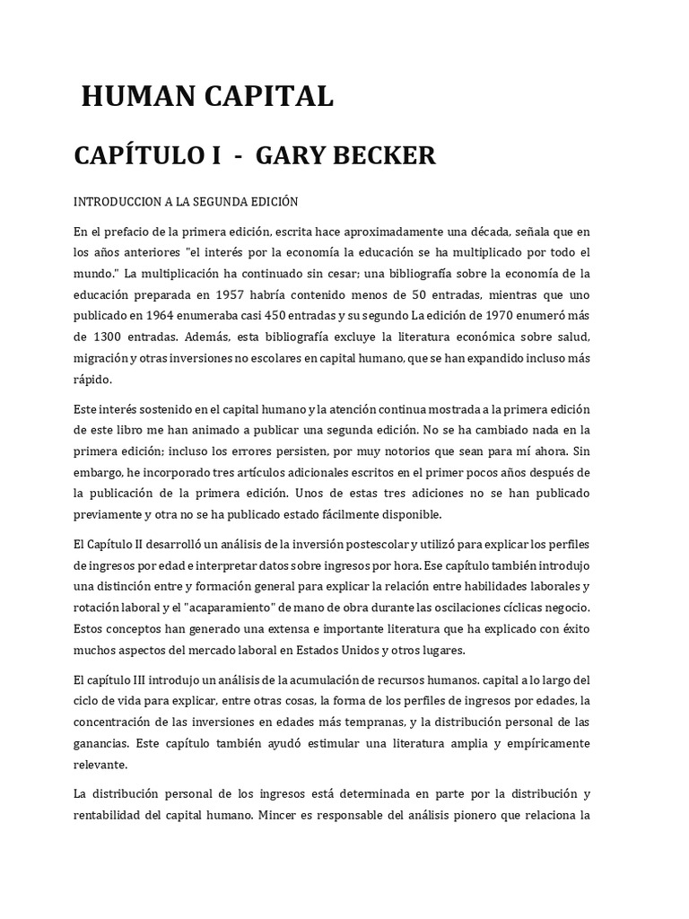 Gary Becker. | PDF | Capital humano | Crecimiento económico