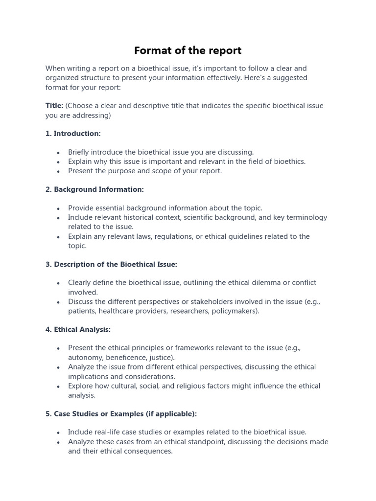 Bioethical Report Writing Guide | PDF | Bioethics