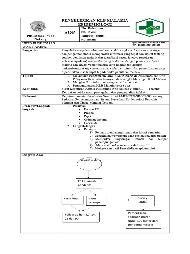 SOP Penyelidikan Epidemiologi Malaria | PDF | Pengembangan Diri | Kesehatan Holistik