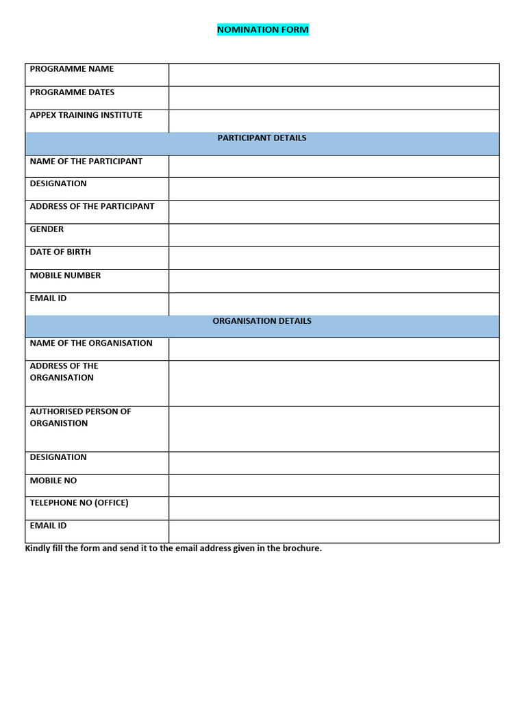 Nomination Form for AppEx Training | PDF