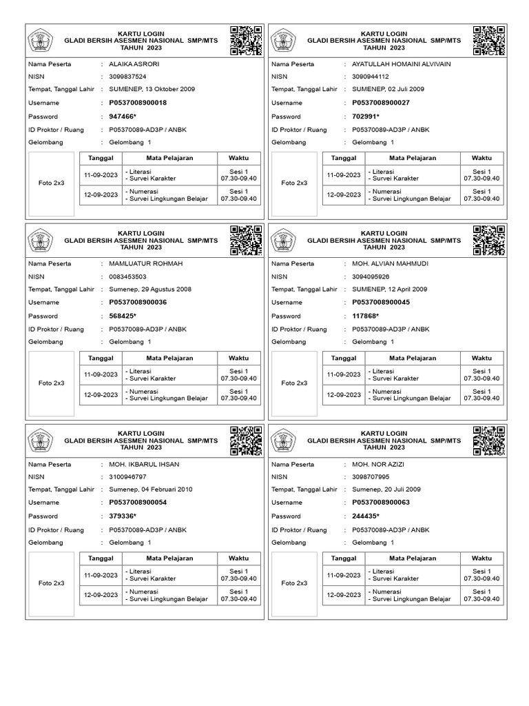 Kartu Login SMP | PDF