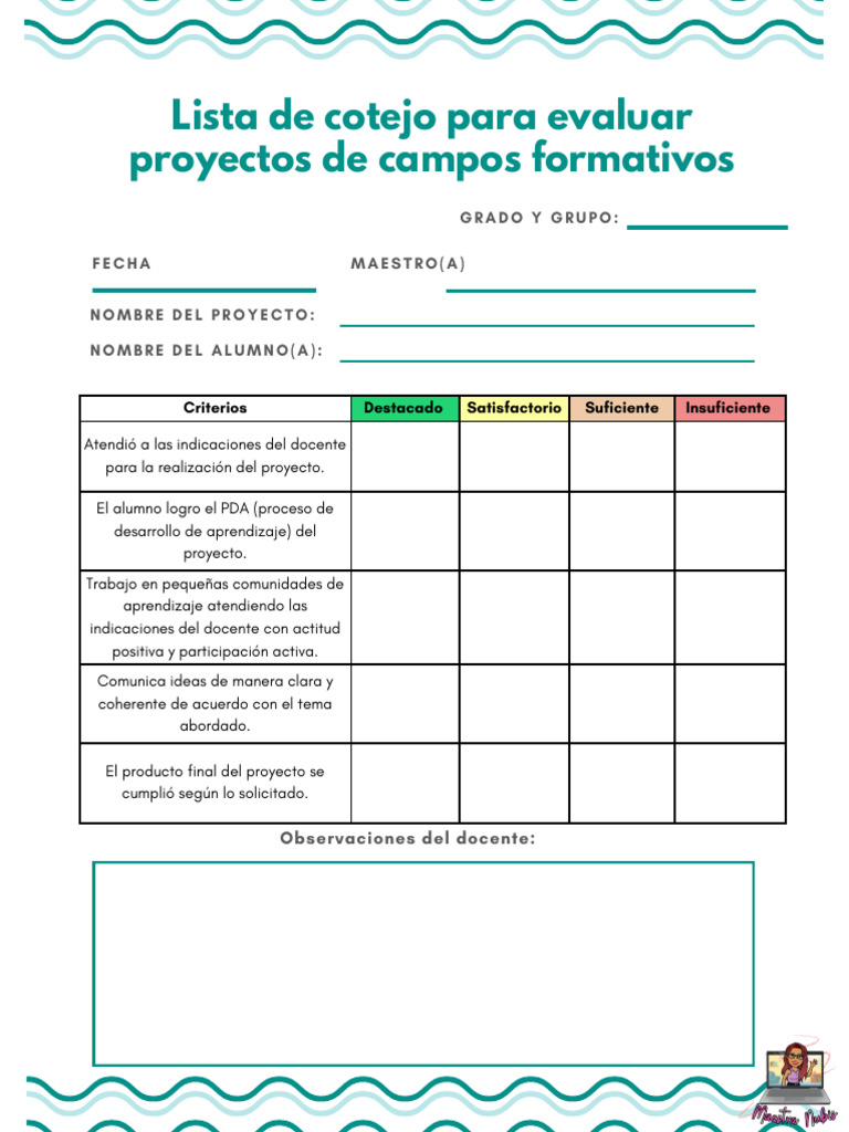 Lista de Cotejo para Evaluar Proyectos de Campos Formativos | Descargar ...