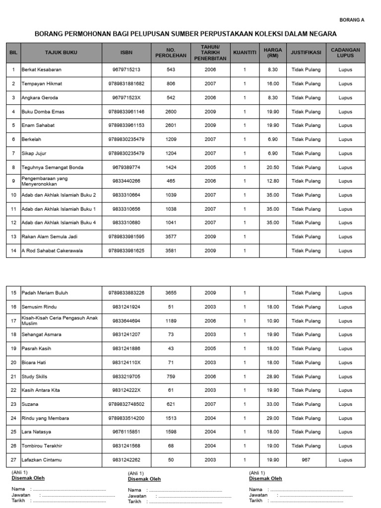 Borang Pelupusan Buku Tidak Pulang | PDF