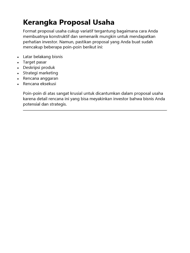 Kerangka Proposal Usaha | PDF
