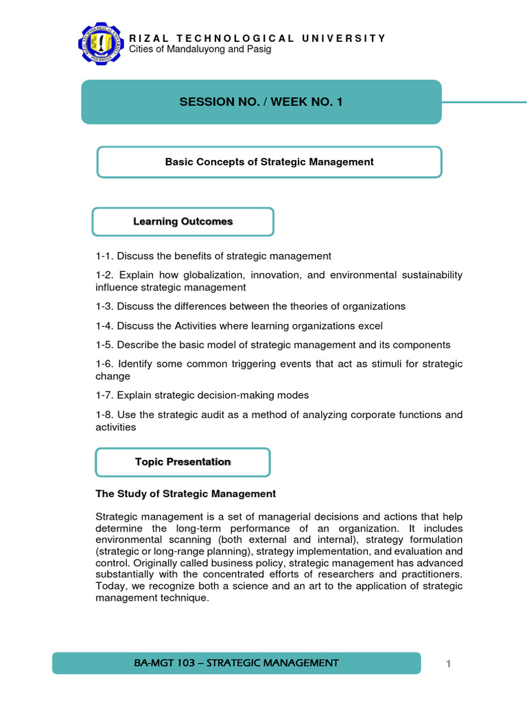 Lesson 1, Module 1 | Download Free PDF | Strategic Management | Swot ...