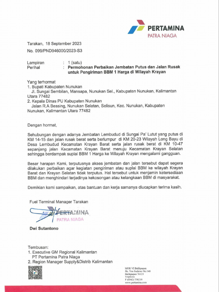 Surat Pertamina | PDF