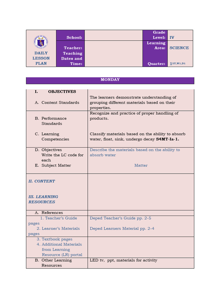 Science 4 Q1 W1 D1 Pdf