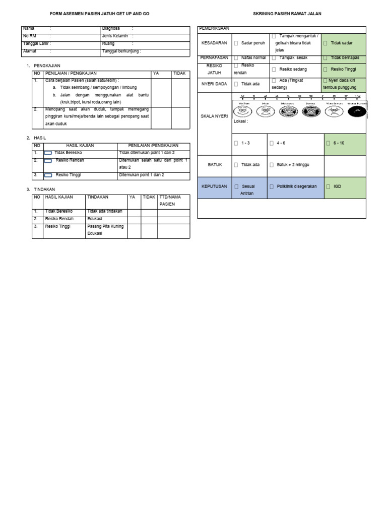 Form Gabungan Asesmen Pasien Jatuh Get Up and Go Dan Screening Pasien | PDF