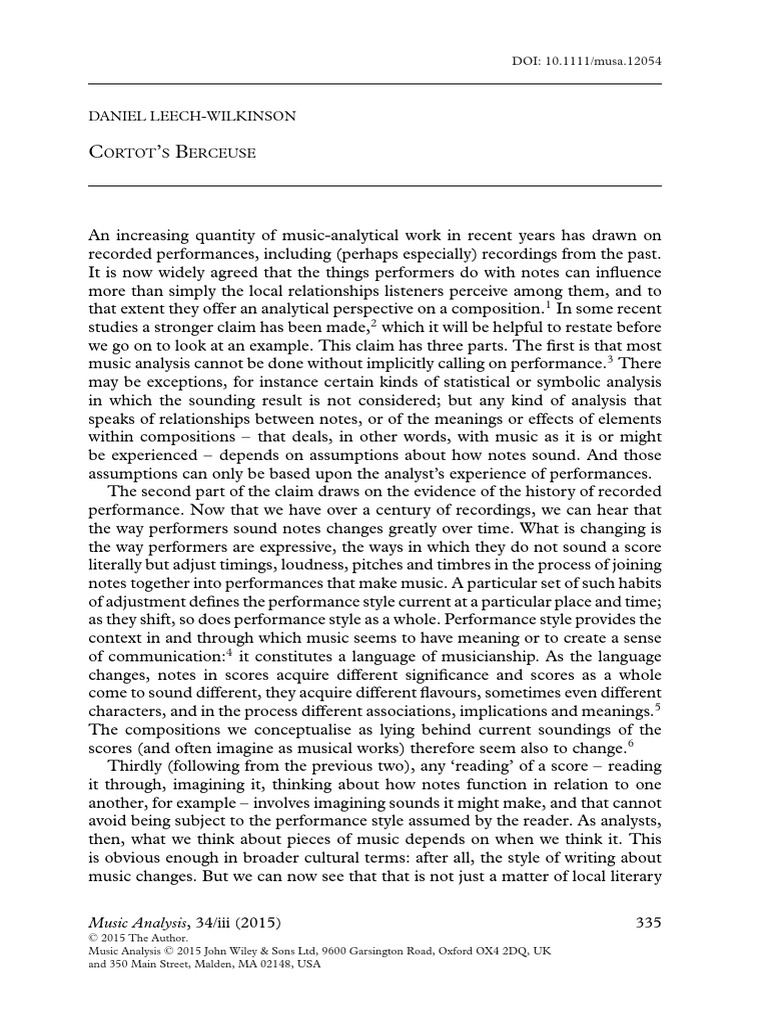 Cortot S Berceuse Daniel Leech Wilkinson Pdf Frédéric Chopin Thought