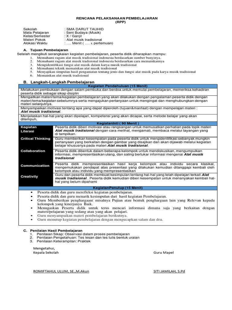 RPP Seni Budaya Kls 10 Full | PDF | Ilmu Sosial