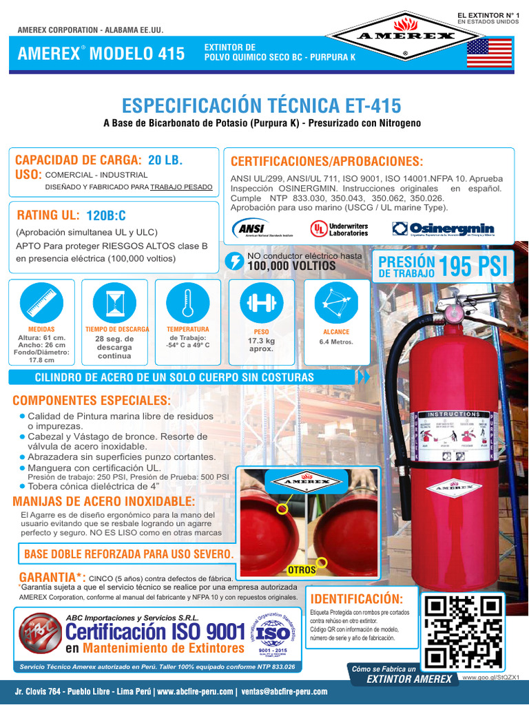 Extintor Amerex Polvo Quimico Seco Purpura K BC 20 Libras Osinergmin ...