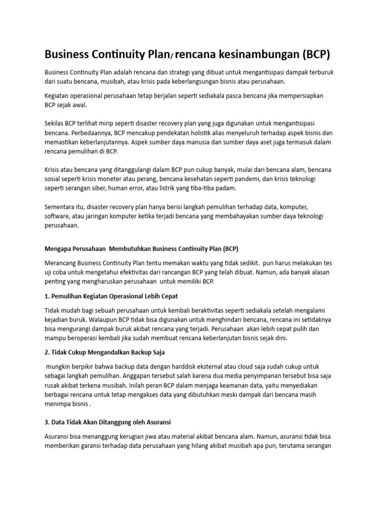 Business Continuity Plan | PDF
