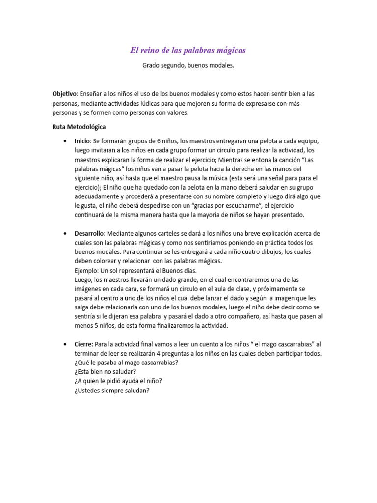 Actividades de Buenos Modales para Niños | PDF