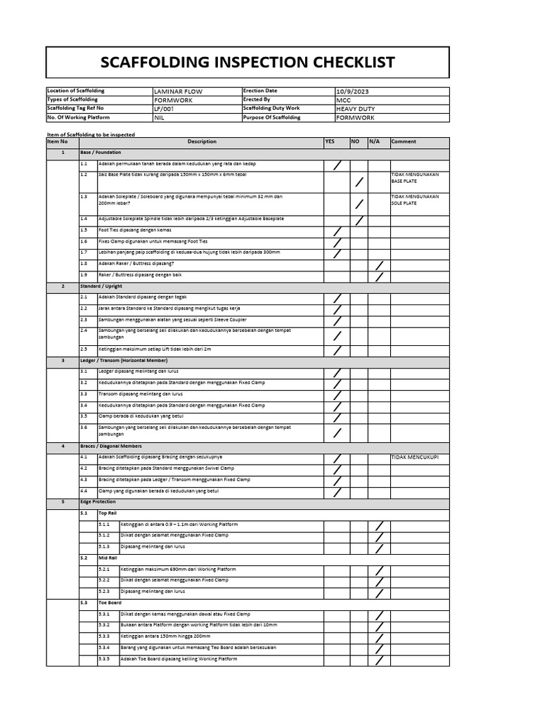 Checklist Inspeksi Scaffolding Lengkap | PDF
