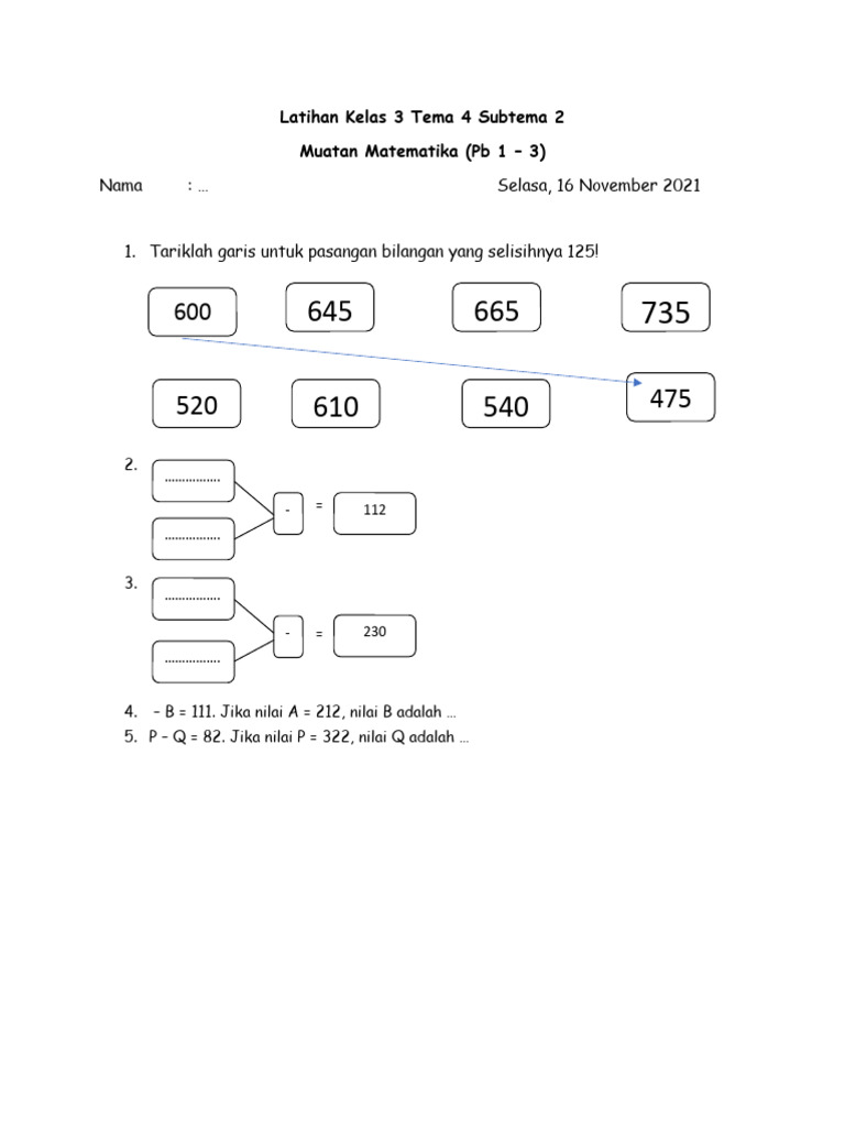 Latihan Kelas 3 Tema 4 Subtema 2 Mat | PDF