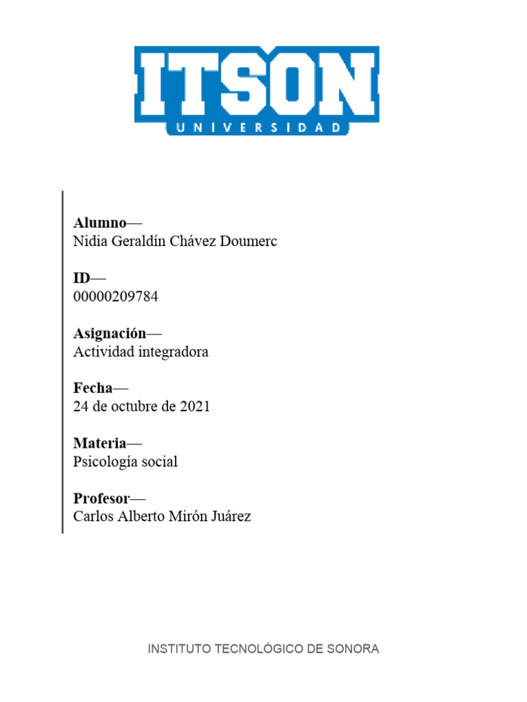Actividad Integradora Psicología Social Nidia Chávez | PDF | Psicología ...