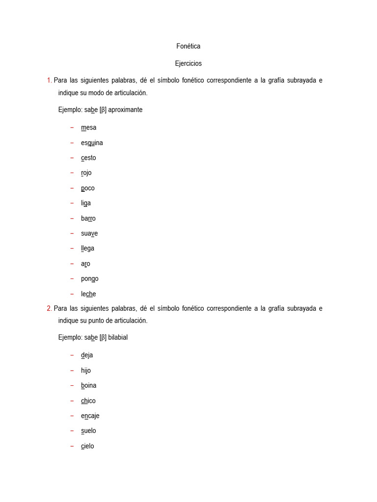 Ejercicios - fonética | PDF