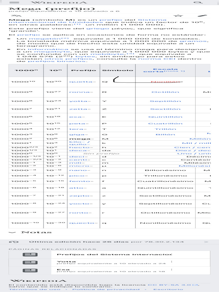 Mega (Prefijo) - Wikipedia, La Enciclopedia Libre | PDF | Notación ...