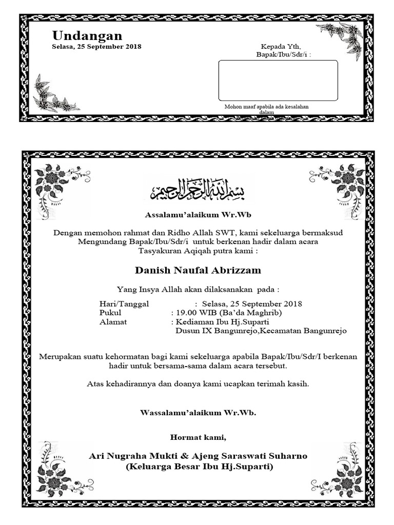Contoh Undangan Aqiqah | PDF