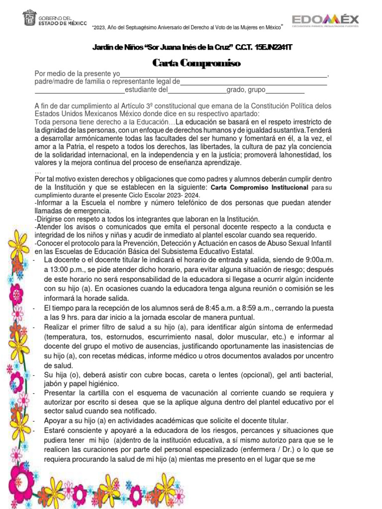 Carta Compromiso para Padres de Familia | PDF | Maestros | México