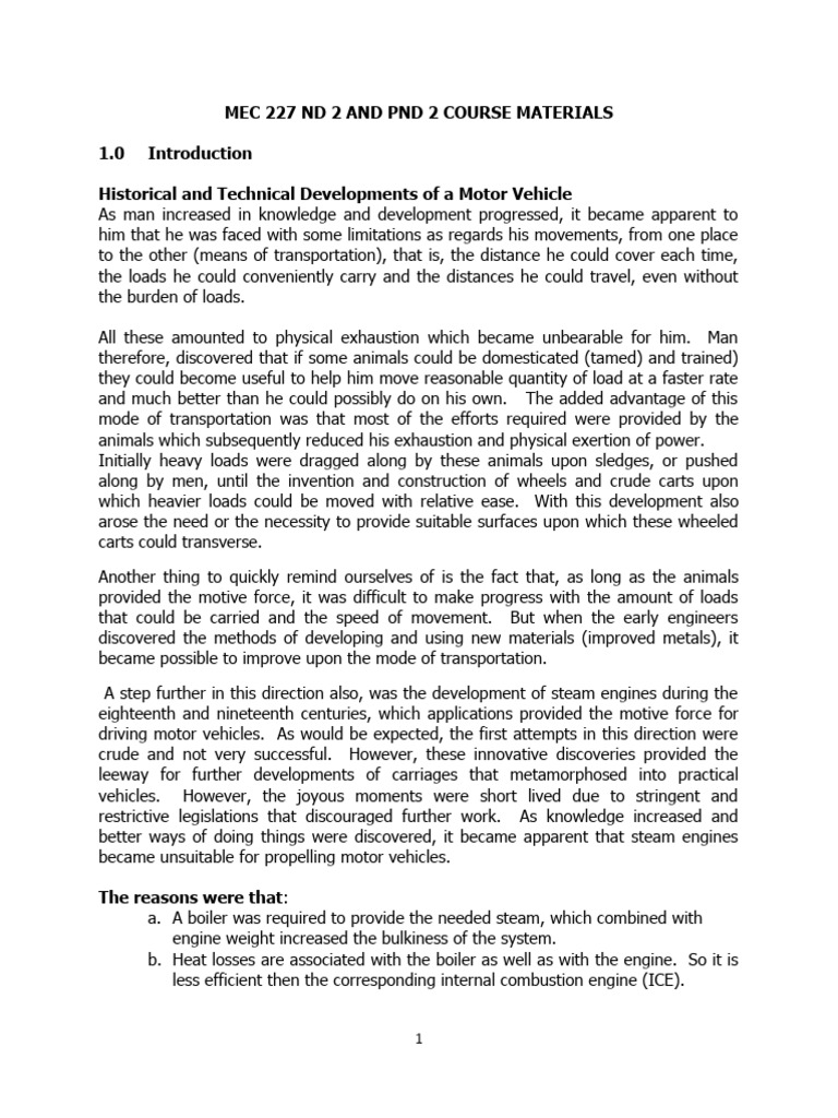 Mec 227 ND 2 Course Materials | PDF | Carburetor | Internal Combustion Engine