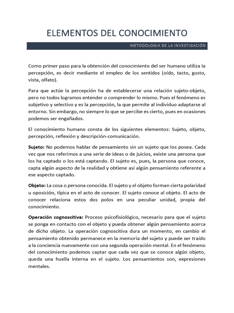 Elementos Del Conocimiento | PDF | Pensamiento | Percepción