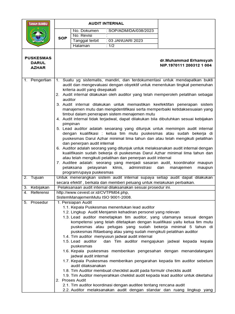 Sop Audit Internal | PDF