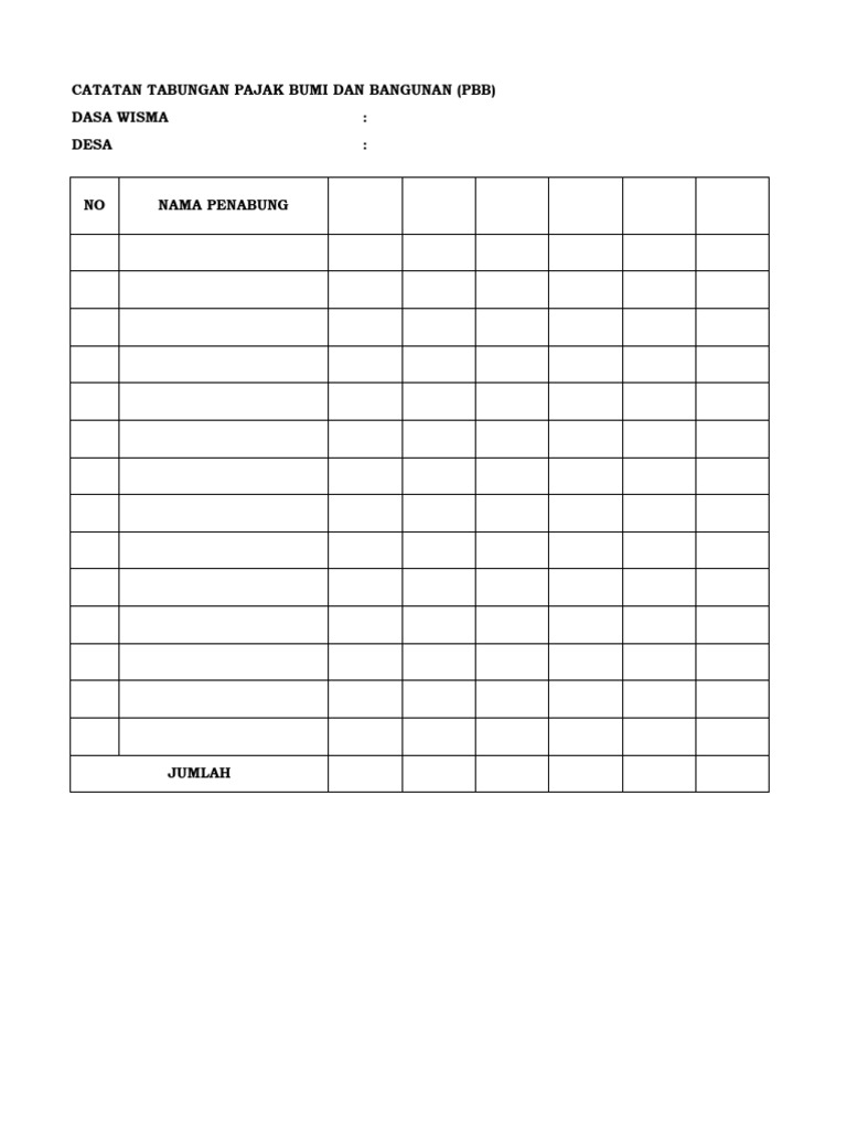 Buku Catatan Tabungan PBB Dawis | PDF