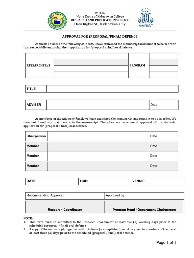 Approval For Proposal Defence 1 | PDF