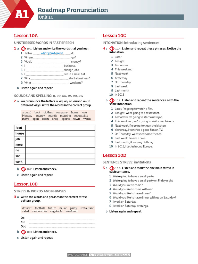 ROADMAP A1 Pron Worksheet Unit | PDF