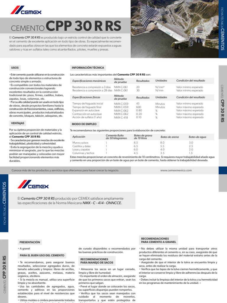 Cemento CPP 30 R RS: Usos y Ventajas | PDF | Hormigón | Cemento