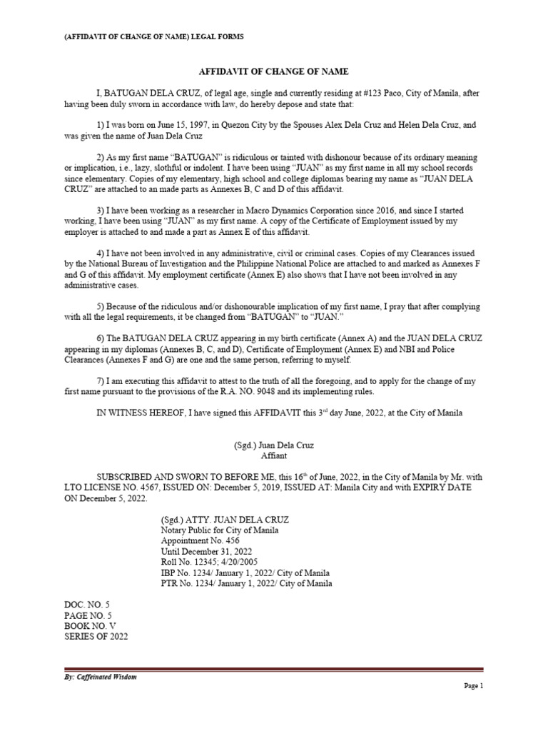 (Affidavit of Change of Name) Legal Forms | PDF | Affidavit | Public Law