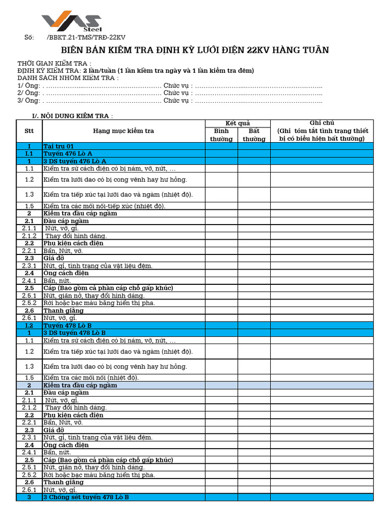 Phieu kiem tra thiet bi LĐ 22kV thêm HT Đo đếm - KT Tuan.Tu CS | PDF